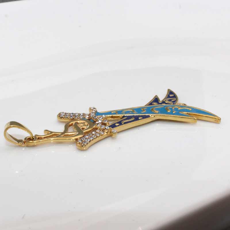 Imam ALI Zulfiqar Shia Double Sword Muslim Necklace Pendant Blue ...